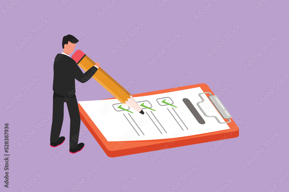 Cartoon flat style drawing businessman filled out questionnaire on the ...