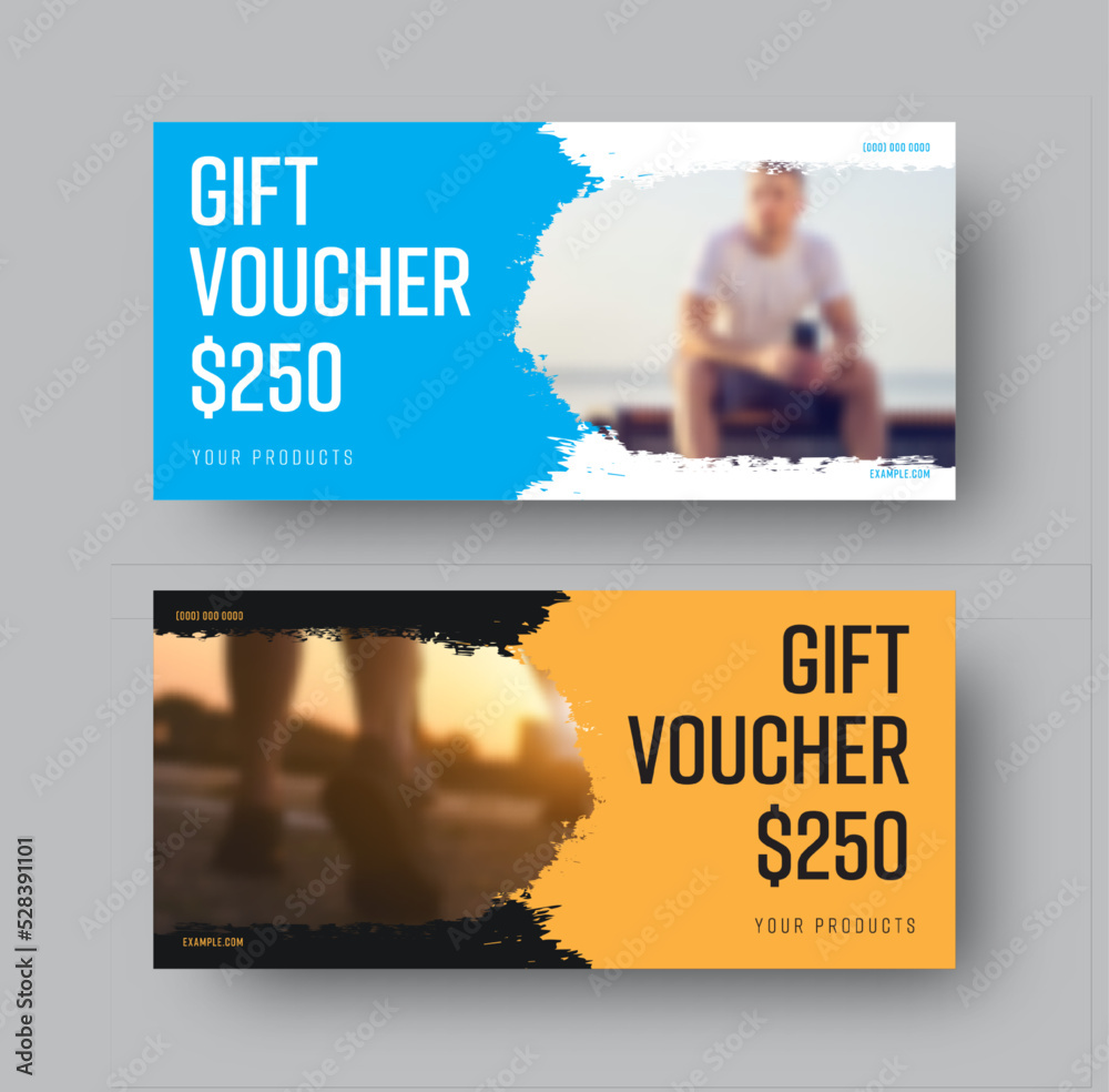 $250 gift voucher vector template, with round element, brush stroke ...