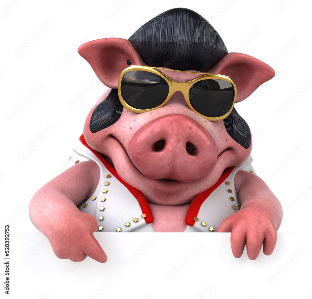 Fun 3D cartoon illustration of a pig rocker ilustração do Stock | Adobe ...