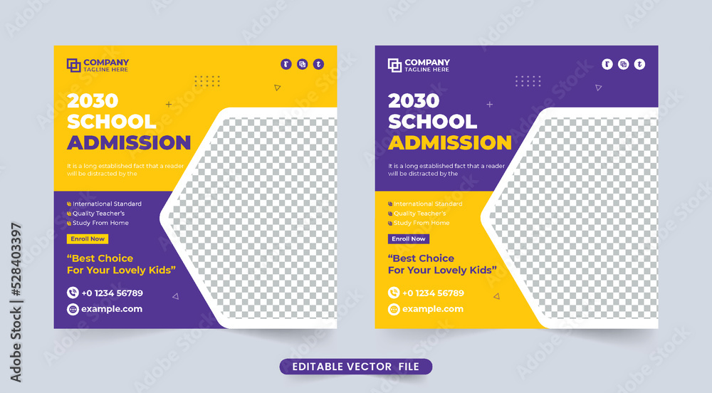 Back-to-school social media post vector with abstract shapes. College ...