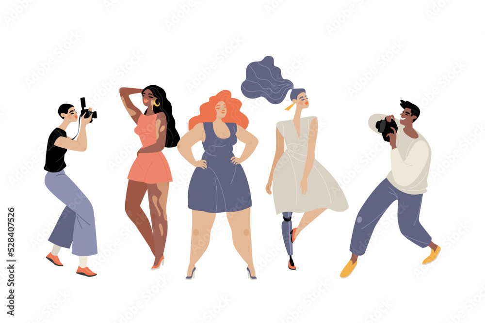 Beauty diversity concept. Women with different skin colors, body shapes ...