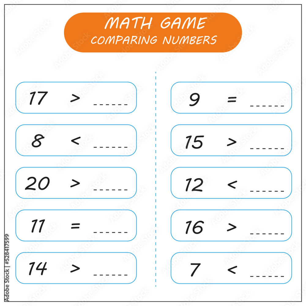 Comparing numbers. Less than, greater than, equal to. Number range up ...