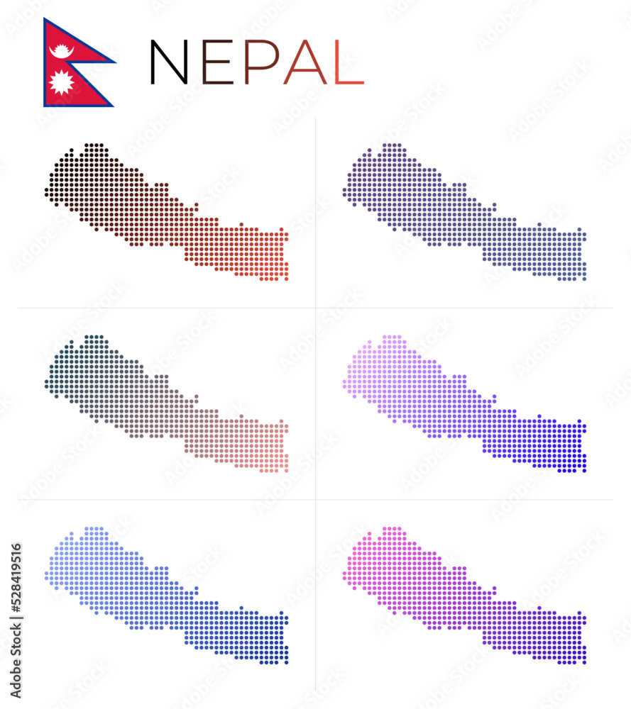 Nepal dotted map set. Map of Nepal in dotted style. Borders of the ...
