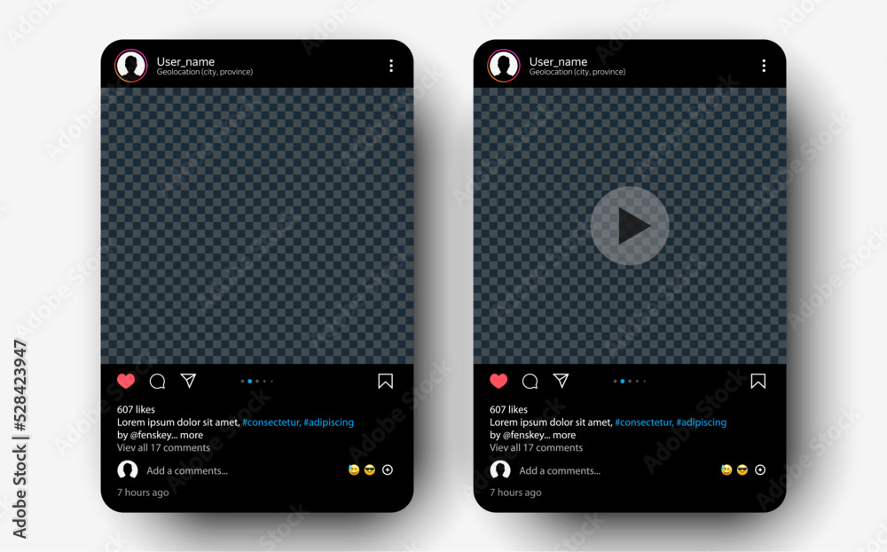 New instagram black theme screen. Social network. Photo frame black ...