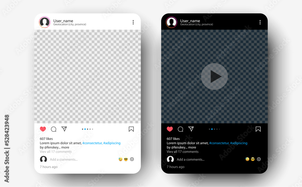 New instagram white and black theme screen. Social network. Photo frame ...