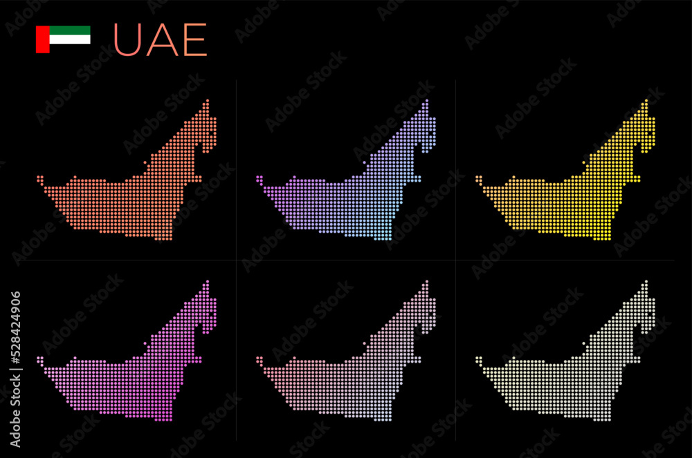UAE dotted map set. Map of UAE in dotted style. Borders of the country ...