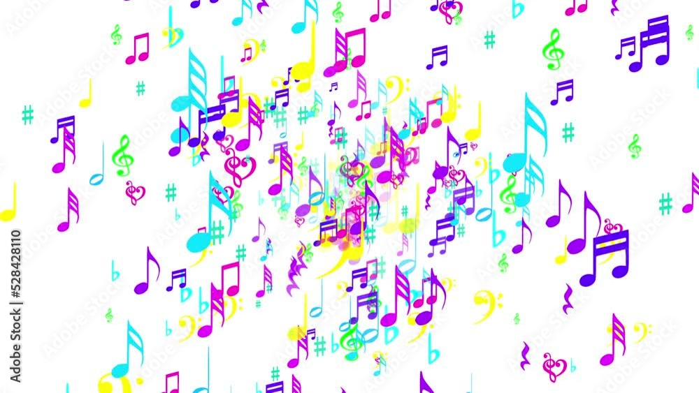 Floating colorful music notes. Isolated exploding icons. Animation ...