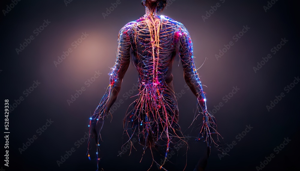 Ai Generated Human Body Showing Nervous System Glowing Energy Machine ...