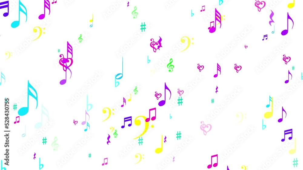 Floating colorful music notes. Isolated exploding icons. Animation ...