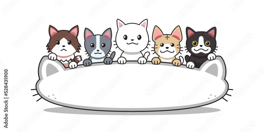 Vector cartoon happy cats with big cat head shape sign for design ...