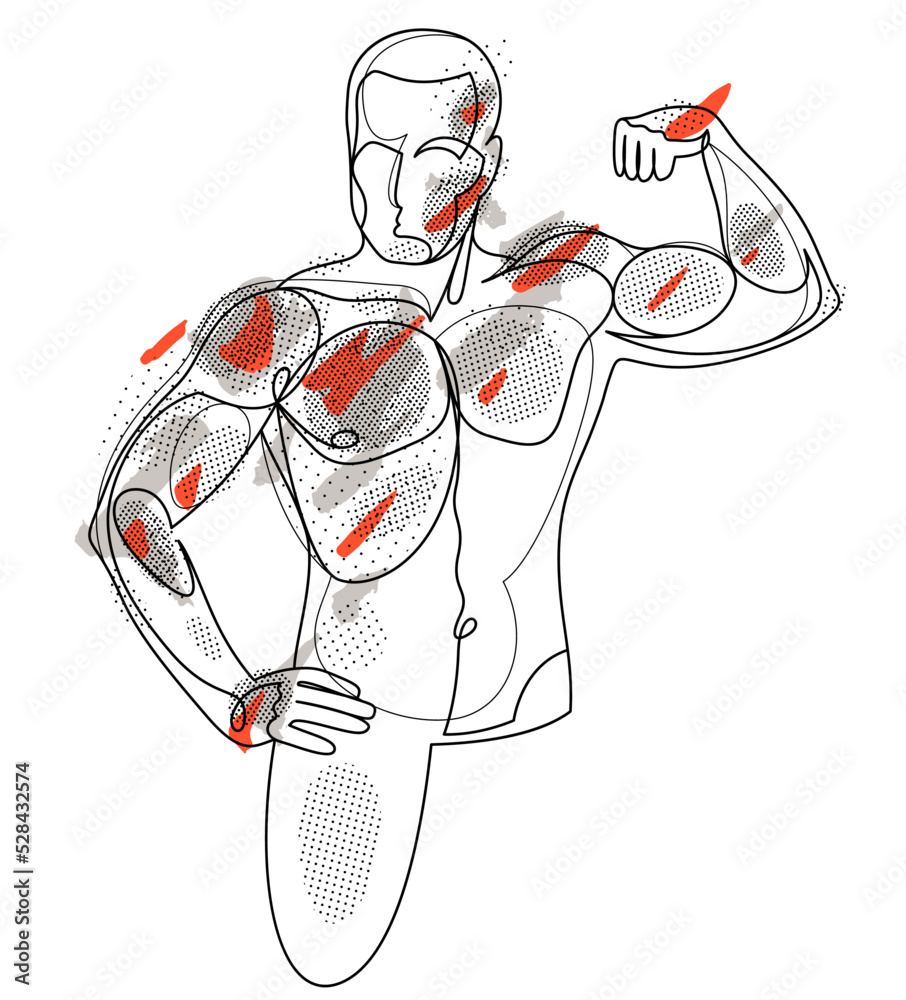 Athletic man torso vector linear illustration, male beauty with perfect ...