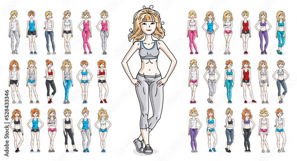 Sport wear clothes cute and attractive women vector illustrations big ...