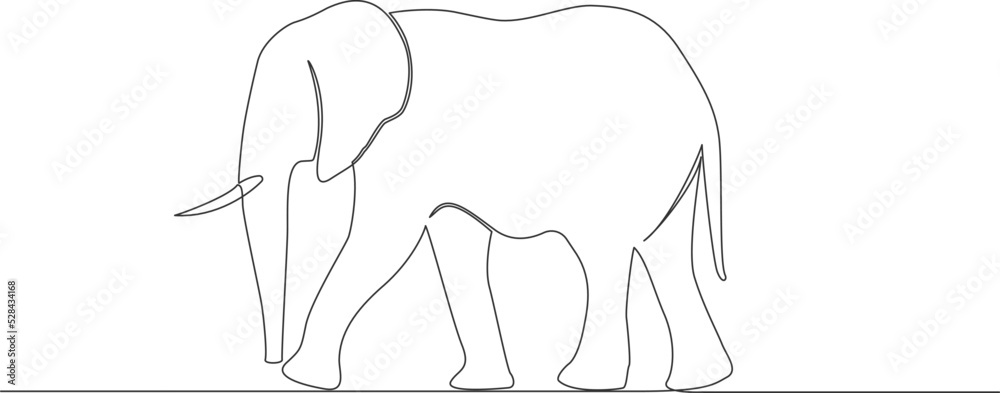 single line drawing of elephant isolated on white background, line art ...