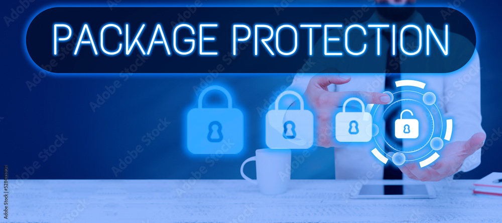 Text caption presenting Package ProtectionWrapping and Securing items ...