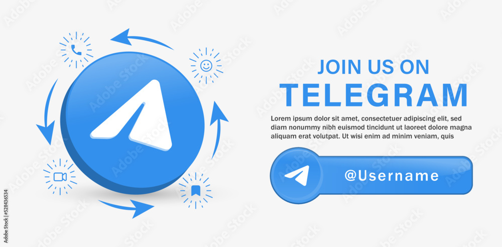 follow us on telegram 3d logo with social media notification icons ...