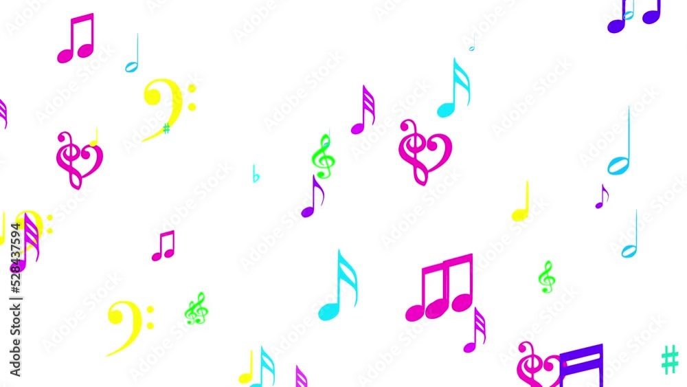 Rising golden music notes. Isolated exploding icons. Animation. Black ...