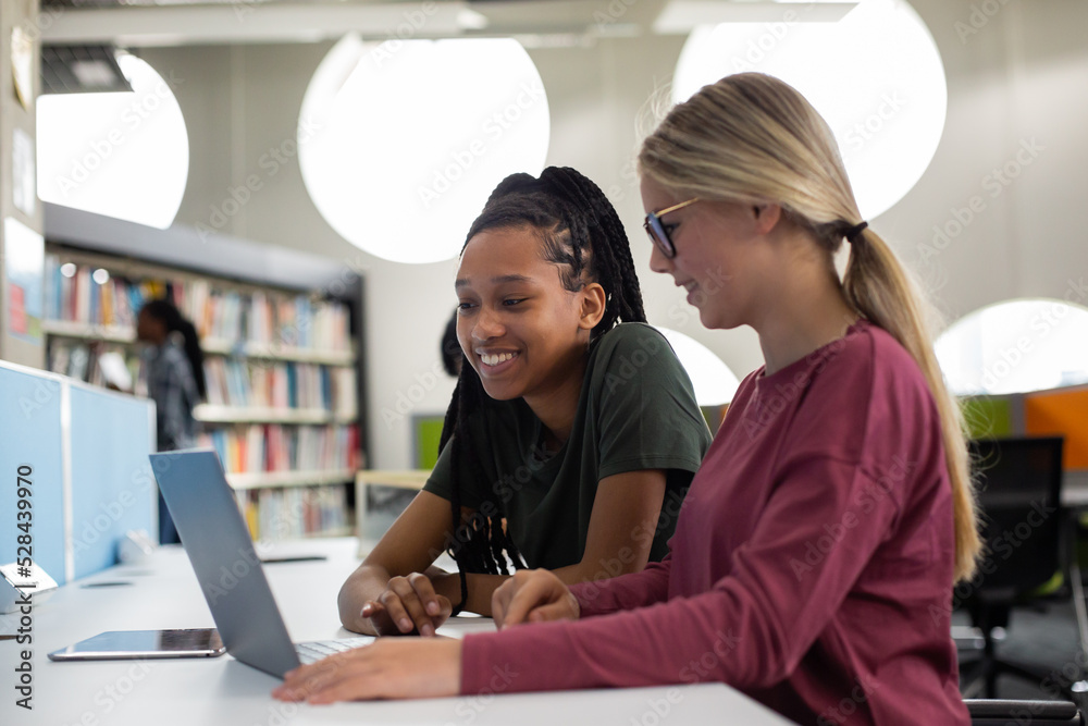 High school students studying together in a library Stock Photo | Adobe ...