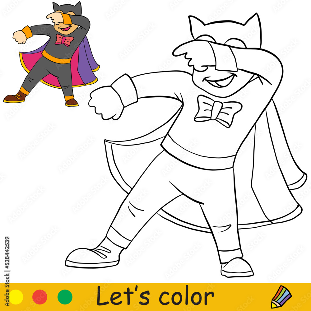 Halloween kids coloring with template dancing boy in a bat costume ...
