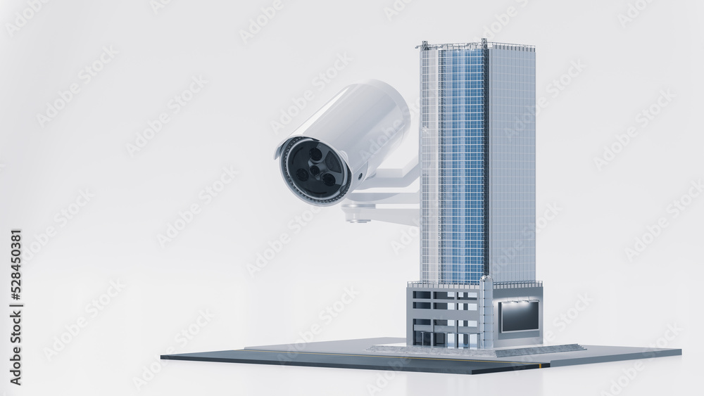 CCTV camera beside building. Scan the area for surveillance purpose ...