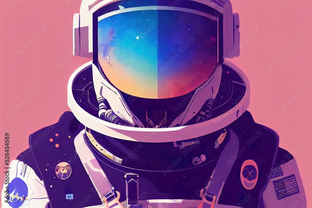 Epic astronaut in spacesuit illustration. Colorful artwork of a ...