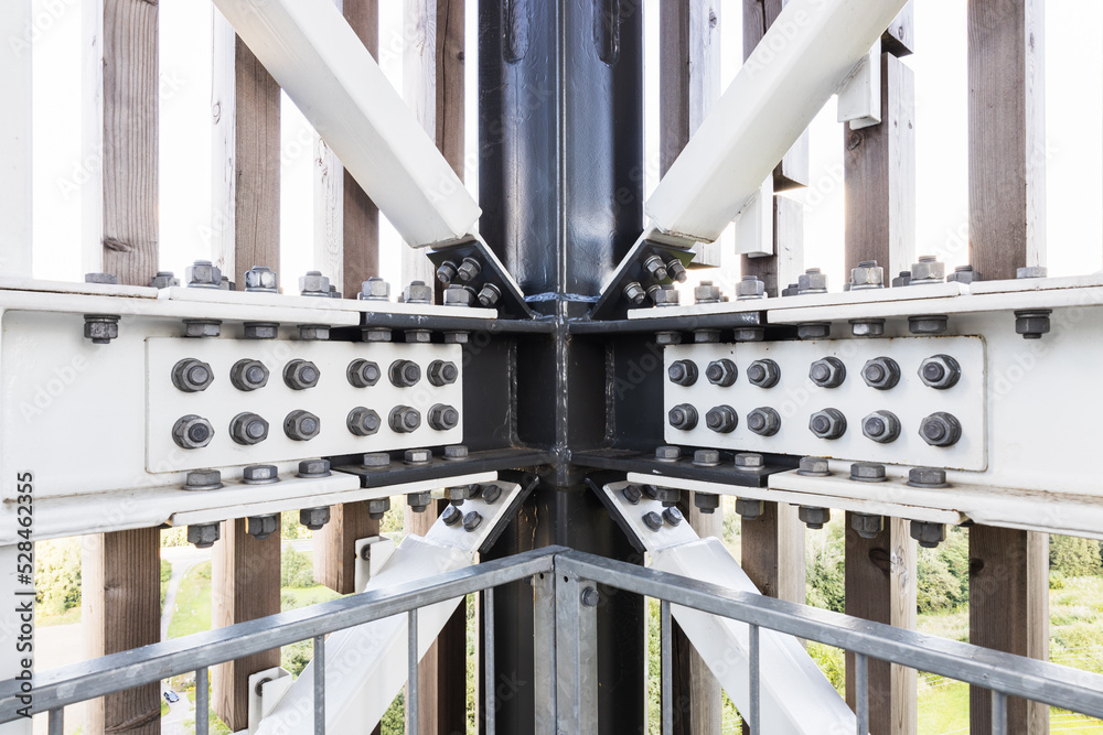 Steel construction with bolts connecting steel beams Stock Photo ...