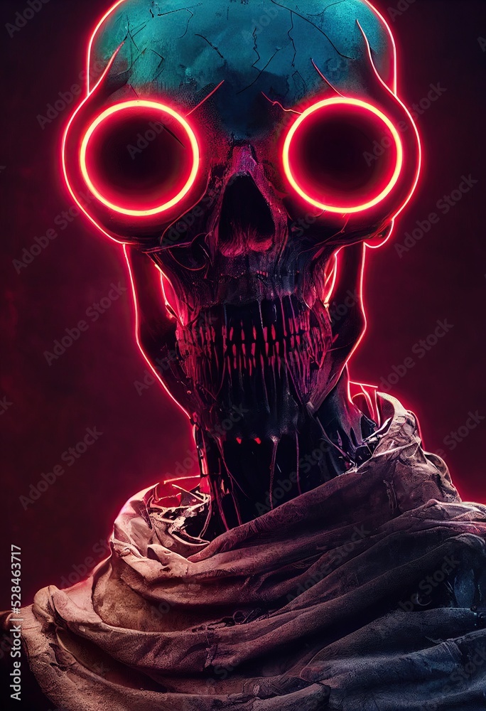 ภาพประกอบสต็อก Cyberpunk Halloween zombie portrait - horrific nightmare ...