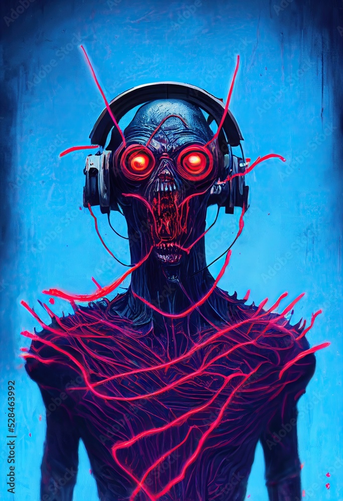 Cyberpunk Halloween zombie portrait - horrific nightmare fusion of the ...