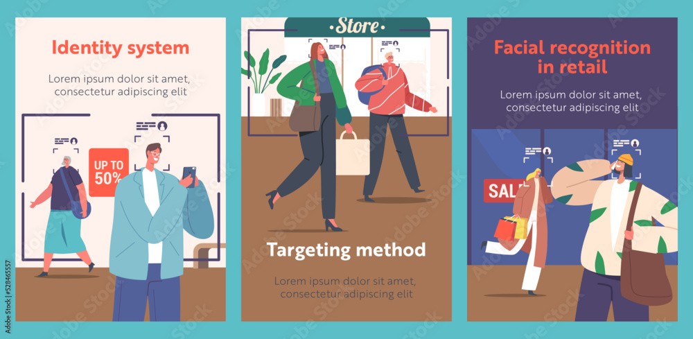 Retail Store Visitors Identification Facial Recognition Cartoon Banners ...