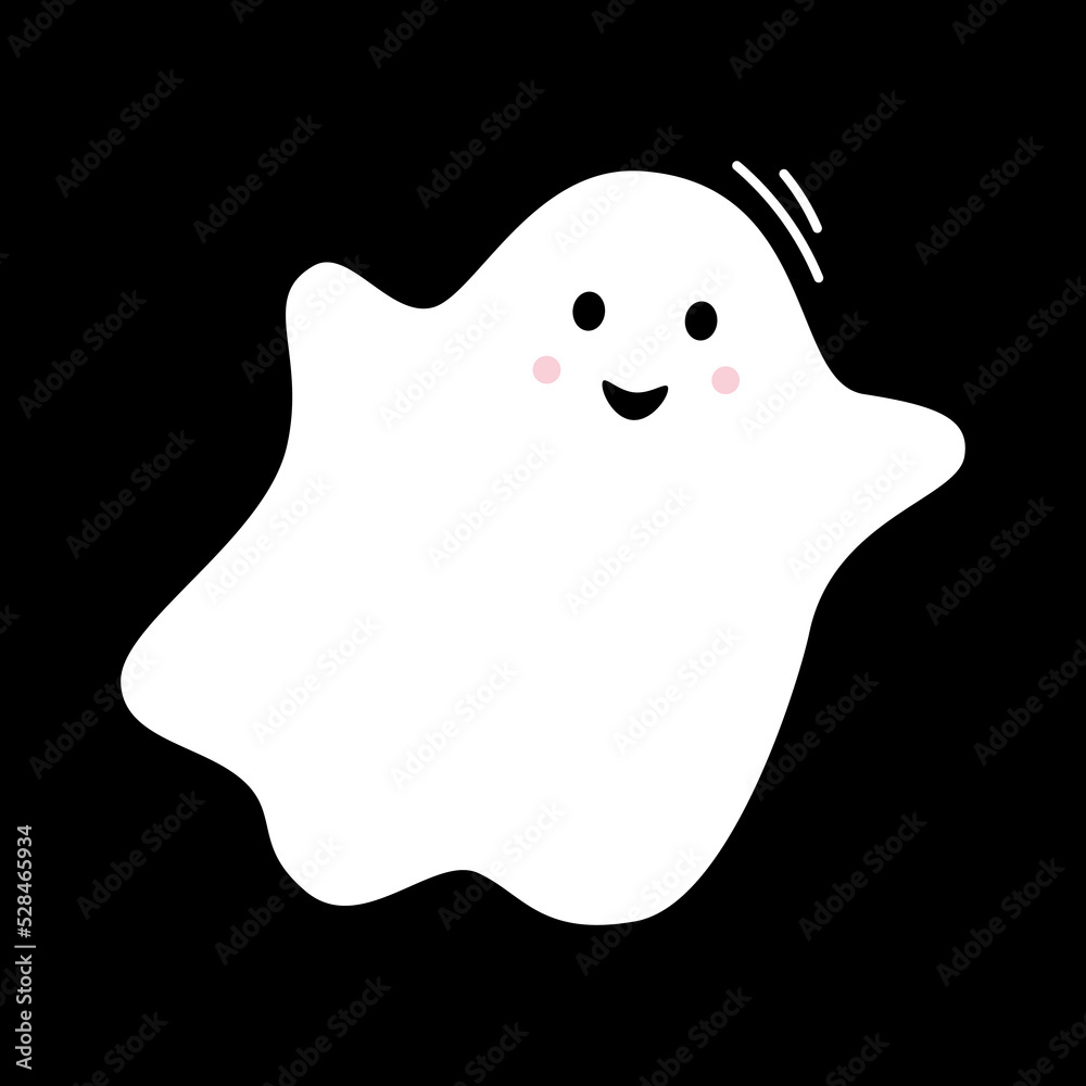 Vector with cute smiling ghost. Happy flying spirit in flat design ...