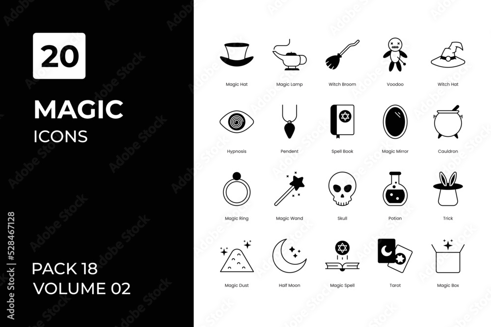 Magic icons collection. Set contains such Icons as book, clipart ...
