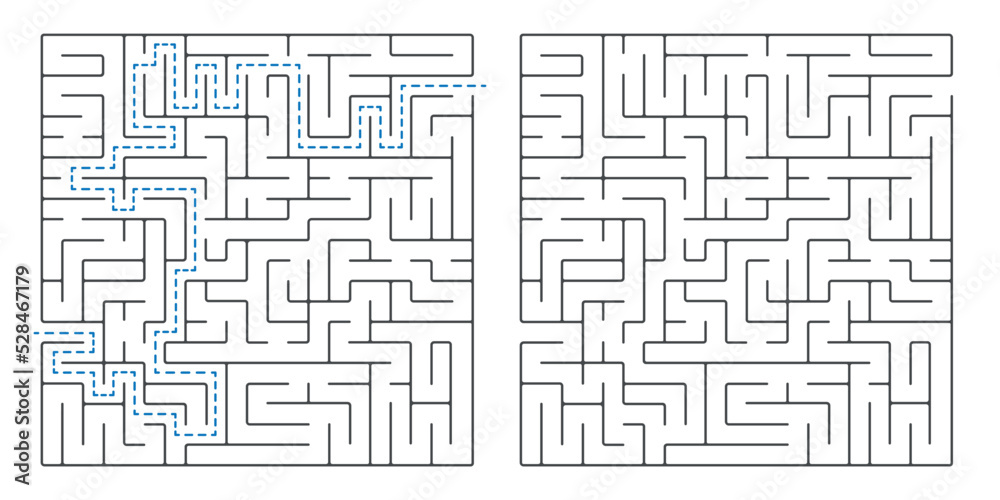 Square maze, a simple logic game with labyrinths. Vector maze game ...