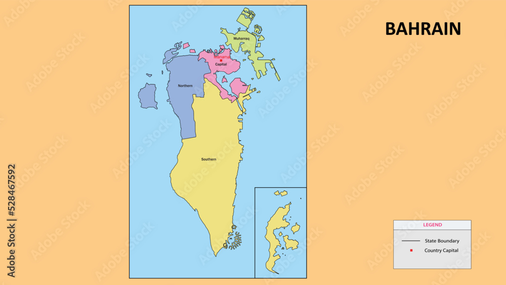Bahrain Map. State and district map of Bahrain. Political map of ...