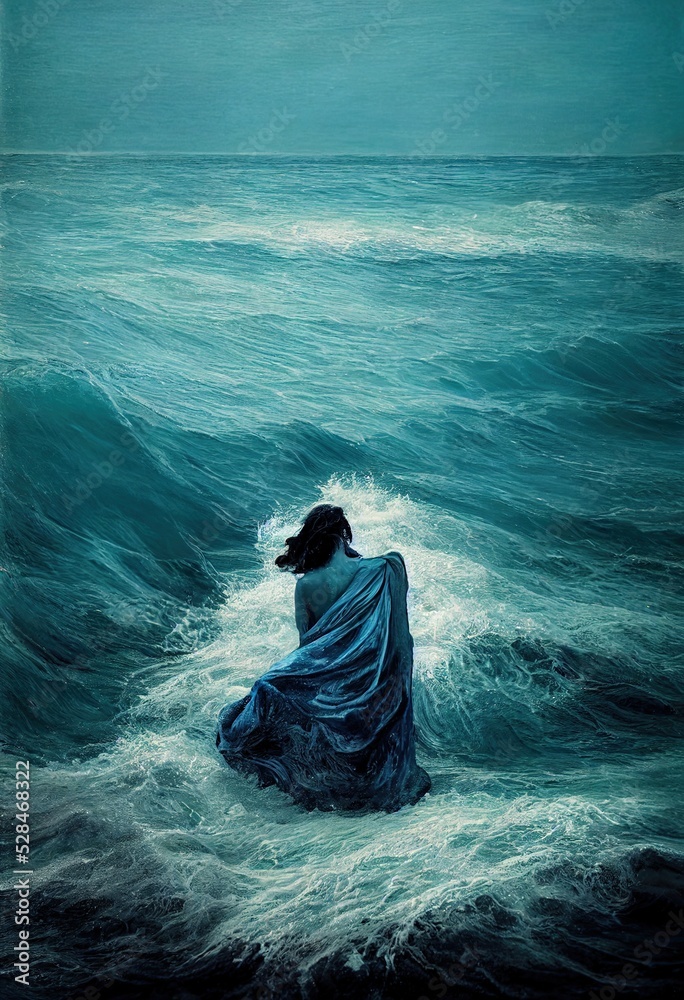 Beautiful Woman Emerging From The Sea - Digital 3d Illustration AI Art ...