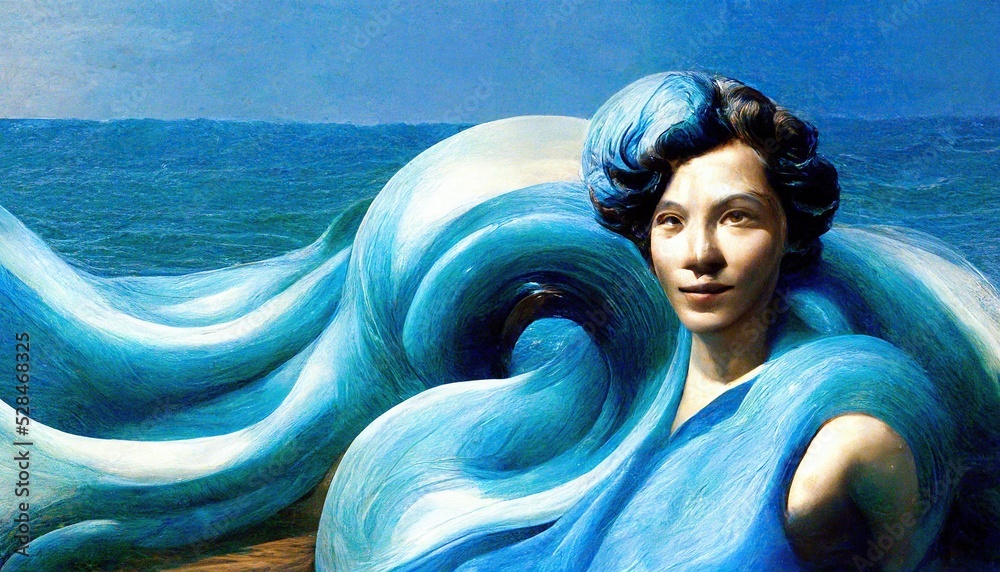 Beautiful Woman Emerging From The Sea - Digital 3d Illustration AI Art ...