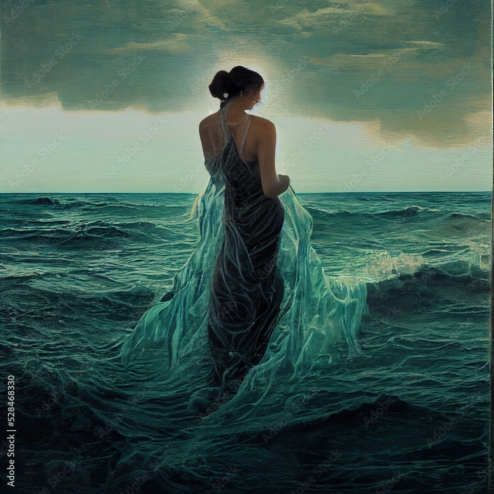 Beautiful Woman Emerging From The Sea Digital 3d Illustration Ai Art