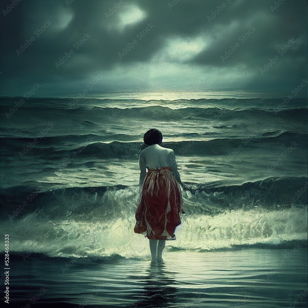 Beautiful Woman Emerging From The Sea - Digital 3d Illustration AI Art ...