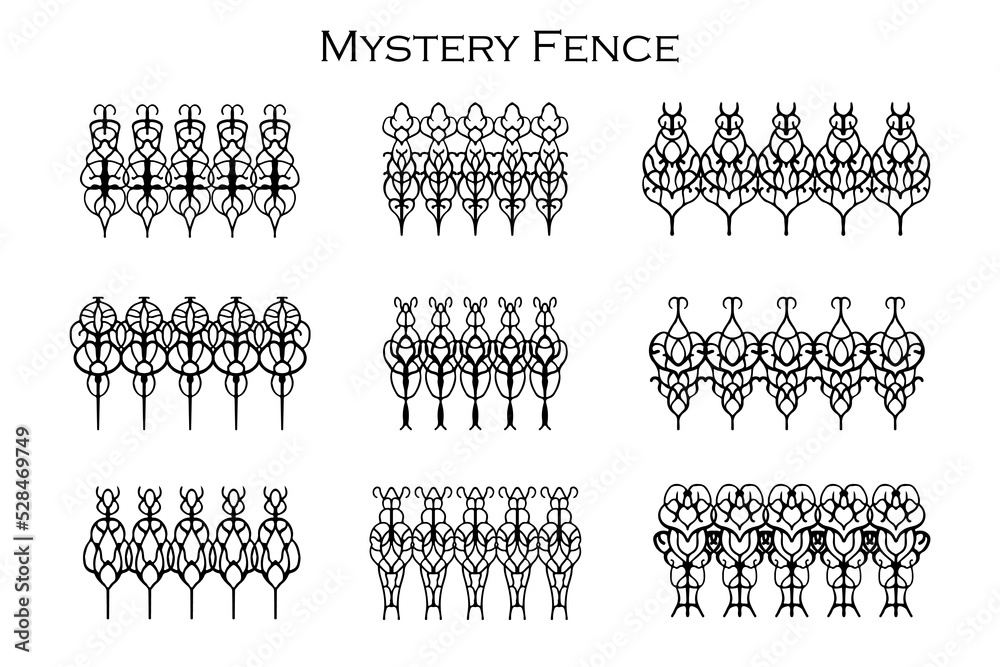 Assorted spooky cemetery fence silhouettes. Assets isolated on a white ...