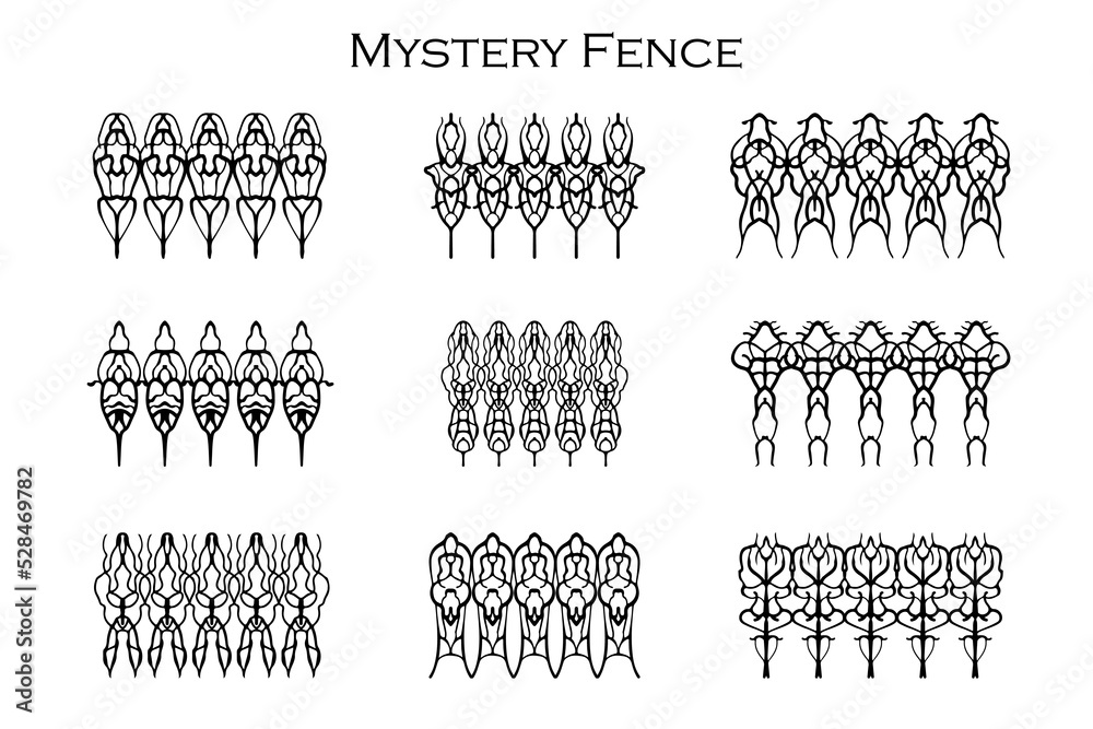 Assorted spooky cemetery fence silhouettes. Assets isolated on a white ...