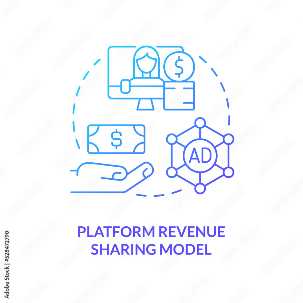 Platform revenue sharing model blue gradient concept icon. Monetization ...