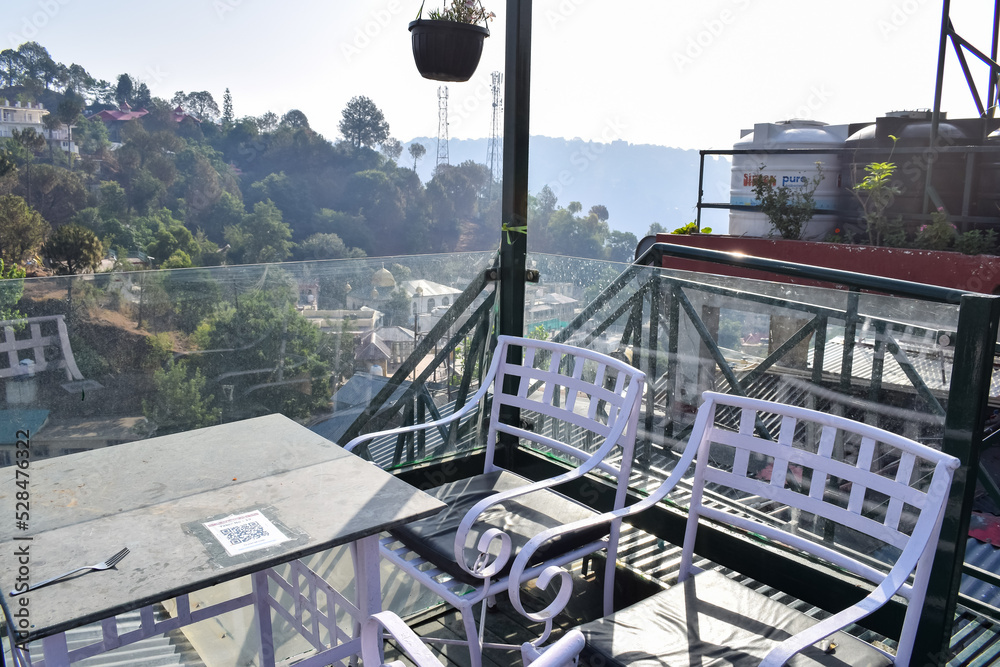 Early morning view of Modern rooftop restaurant at Kasauli, Himachal ...