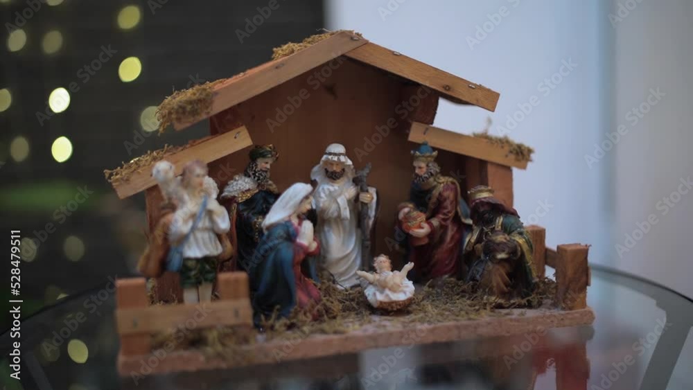 Nativity scene, Christmas nativity scene in a stable with an angel ...