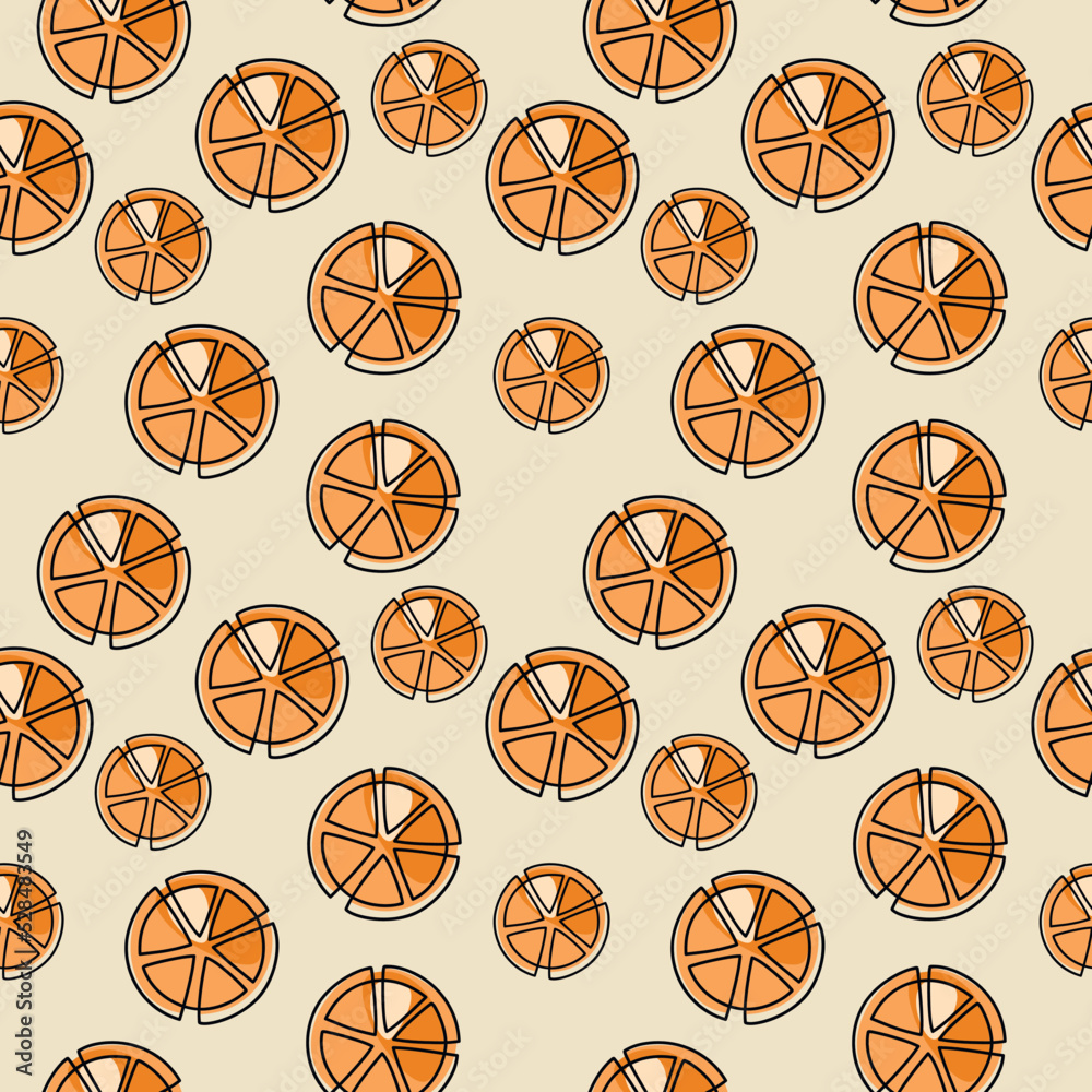 Seamless orange slice icon pattern vector. One line continuous hand ...