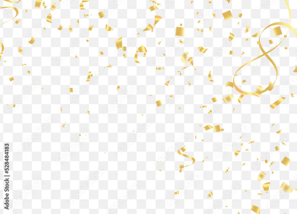 Falling shiny golden confetti isolated on transparent background.VIP flying sparkle elements ...