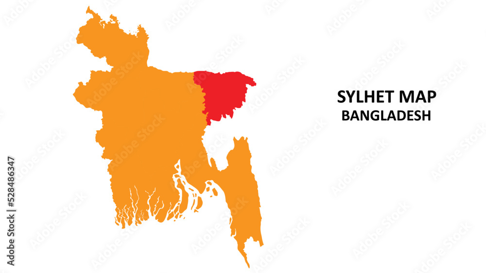 Sylhet State and regions map highlighted on Bangladesh map. Stock ...