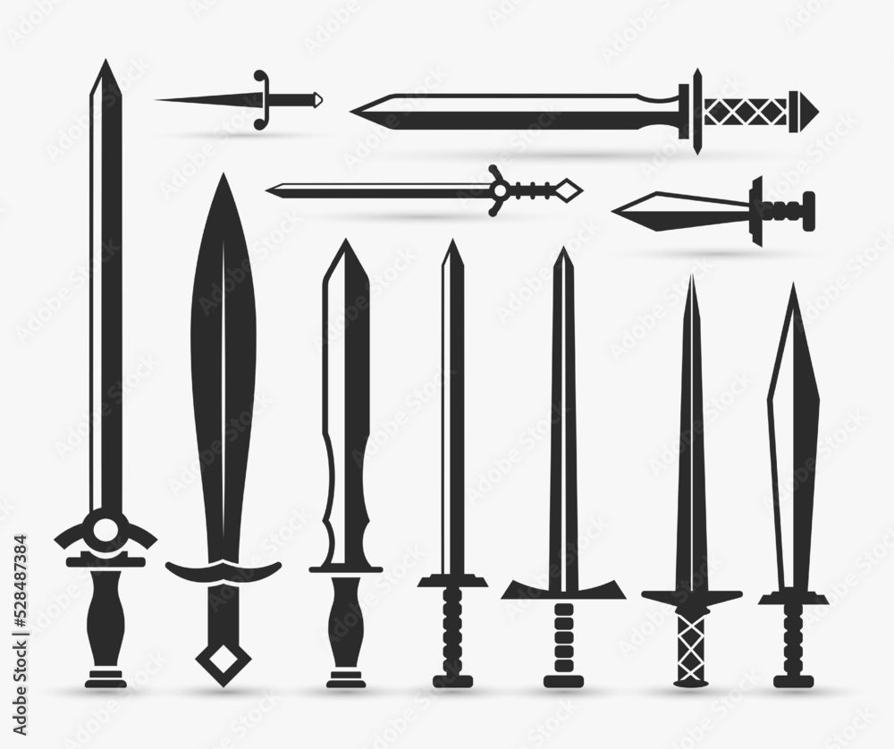 silhouette vector set of various shapes of swords Stock Vector | Adobe ...