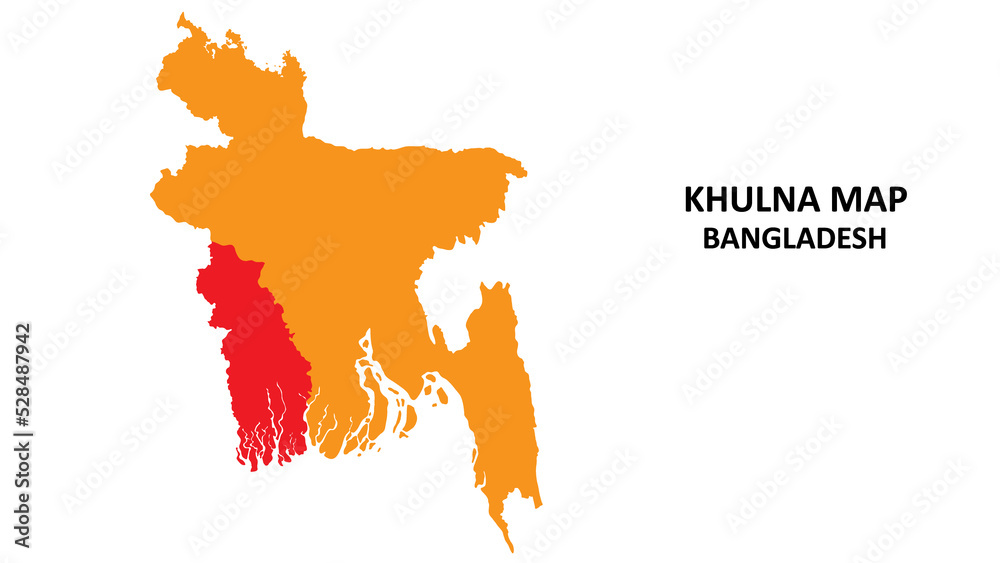 Khulna State and regions map highlighted on Bangladesh map. Stock ...
