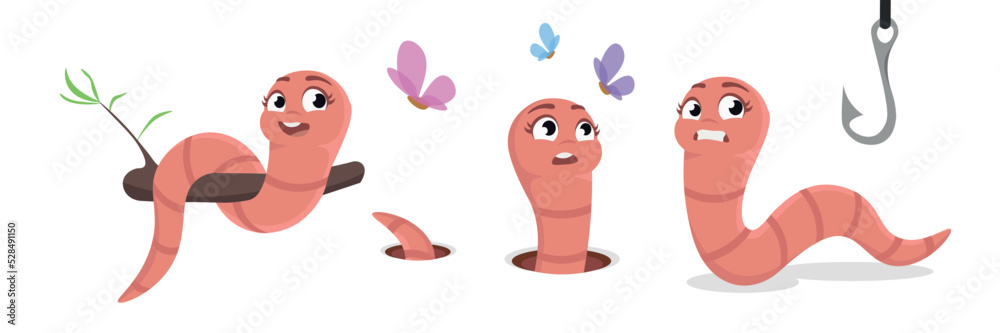 Vector illustration of cute and beautiful worms on white background ...