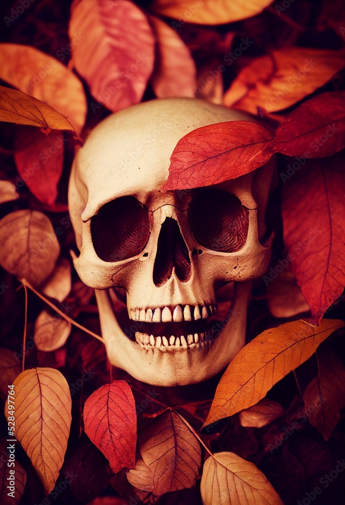 A computer 3D illustration of a human skull sitting on the ground ...