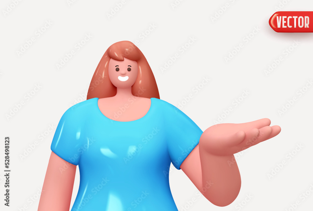 Happy cheerful young woman hold open palm arm. Young handsome girl ...