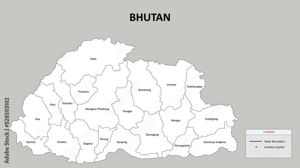 Bhutan Map. State and district map of Bhutan. Administrative map of ...